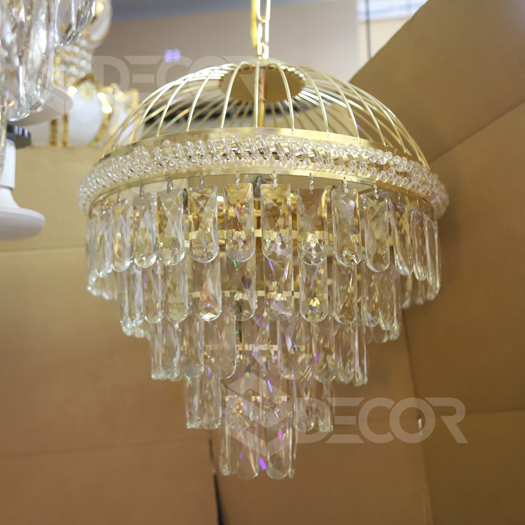 Metal, Glass and Crystal LED Hanging Chandelier, White - eDecor